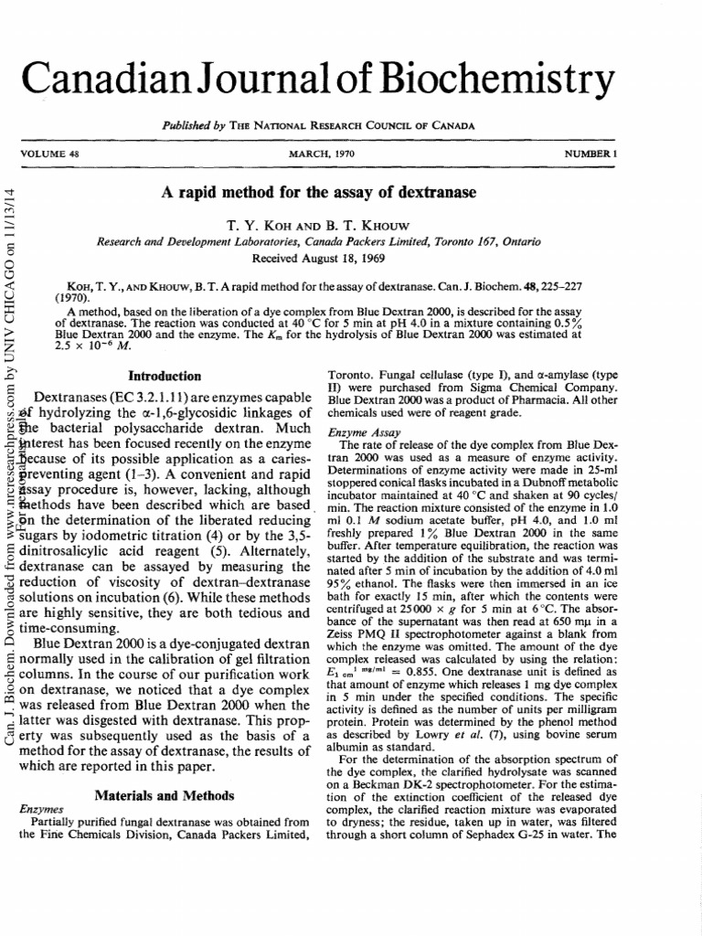 A Rapid Method For The Assay of Dextranase-Koh1970 | PDF | Enzyme Assay ...