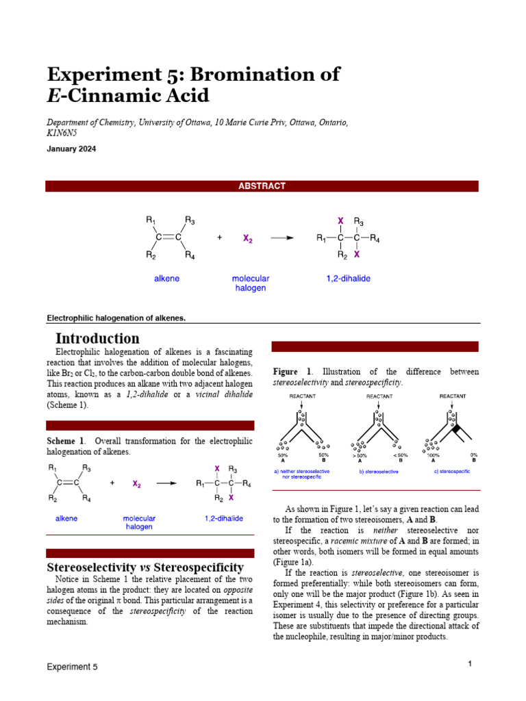 Bromination of E-Cinnamic Acid Explained | PDF | Alkene | Chemical ...