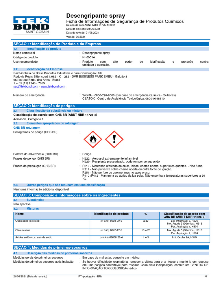 Desengripante Spray | PDF | Primeiros socorros | Química