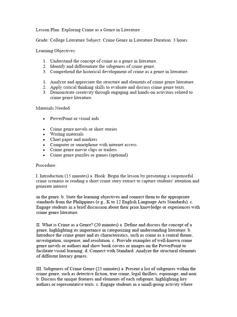 Lesson Plan | Download Free PDF | Detective Fiction | Ecocriticism