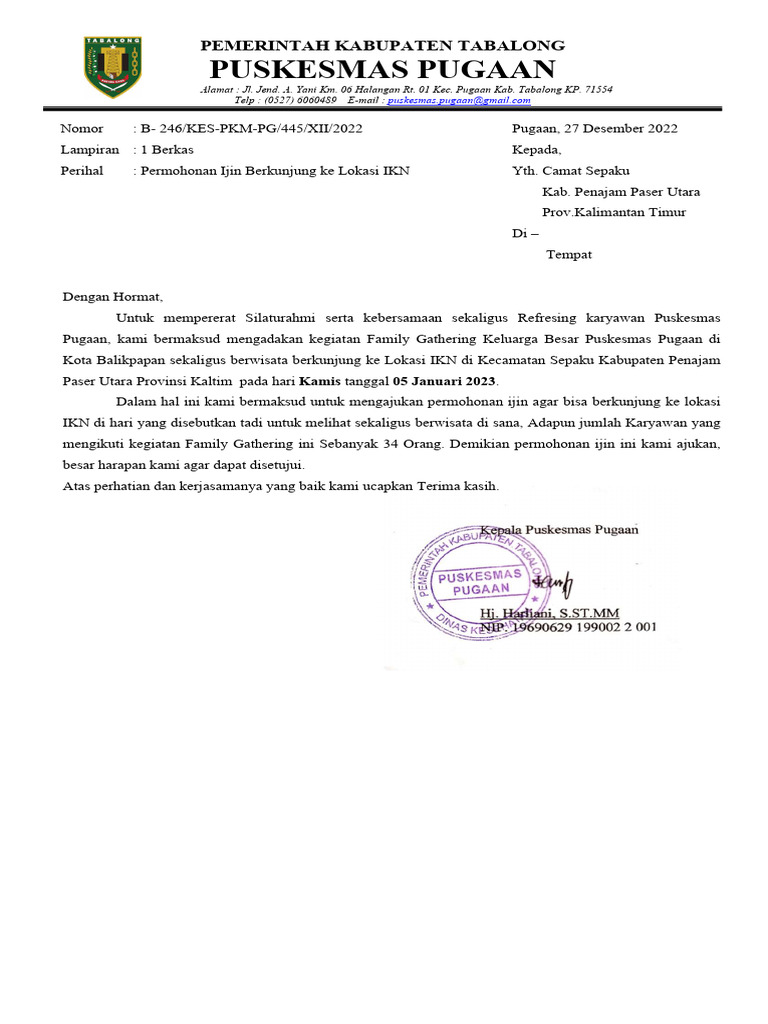 Surat Permohonan Berkunjung Ke IKN | PDF