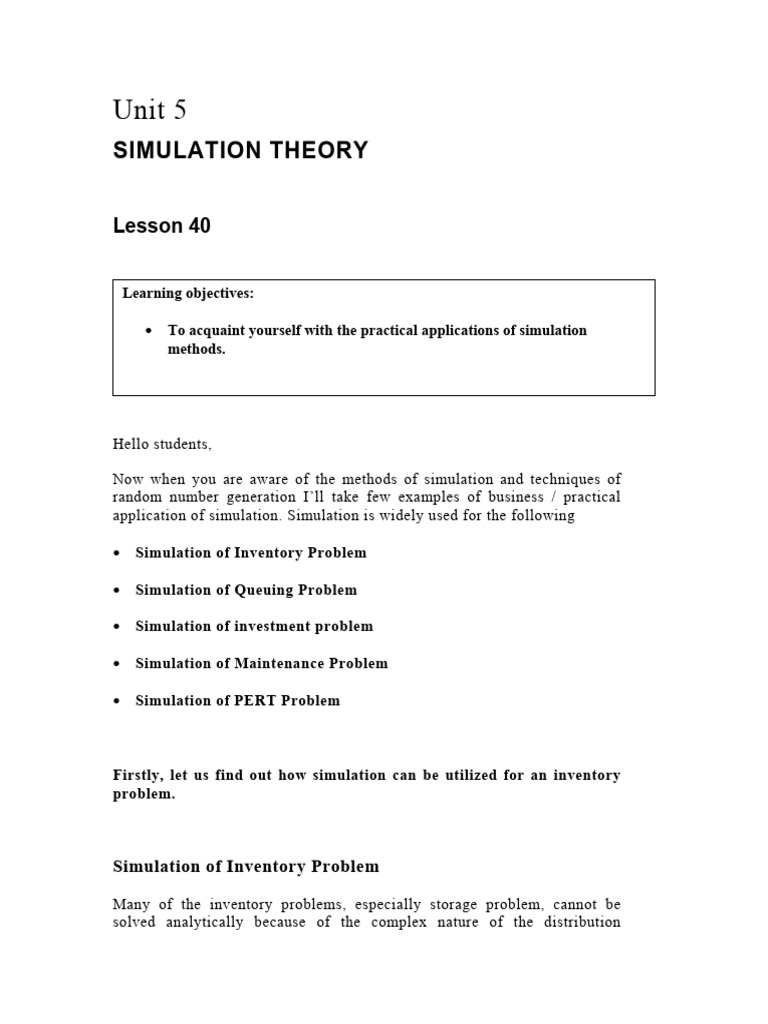 Lesson 40 Simulation Methods | PDF | Simulation | Probability Distribution