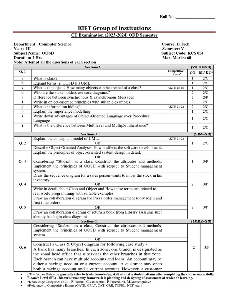 Oosd Kiet CT 22-23 | PDF | Class (Computer Programming) | Object ... Oosd Kiet CT 22-23 | PDF | Class (Computer Programming) | Object ...