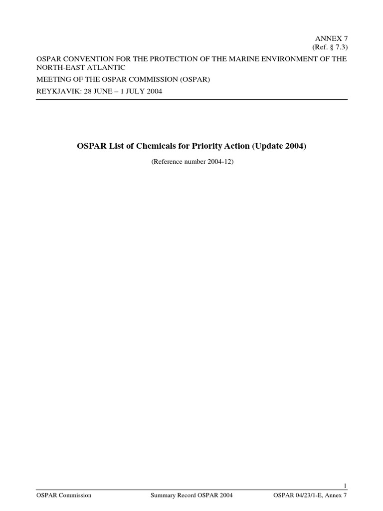 OSPAR List of Chemicals For Priority Action 2004 | PDF | Chemical ...
