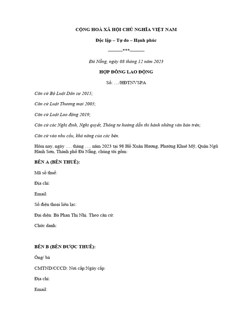 Hop Dong Lao Dong Nhan Vien Spa | PDF