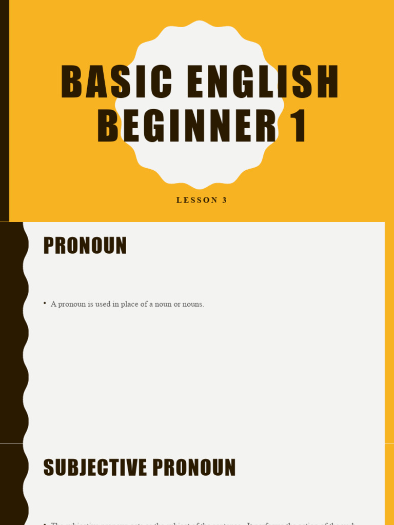 BASIC ENGLISH BEGINNER 1 Lesson 4 Pronoun | PDF | Pronoun | Verb
