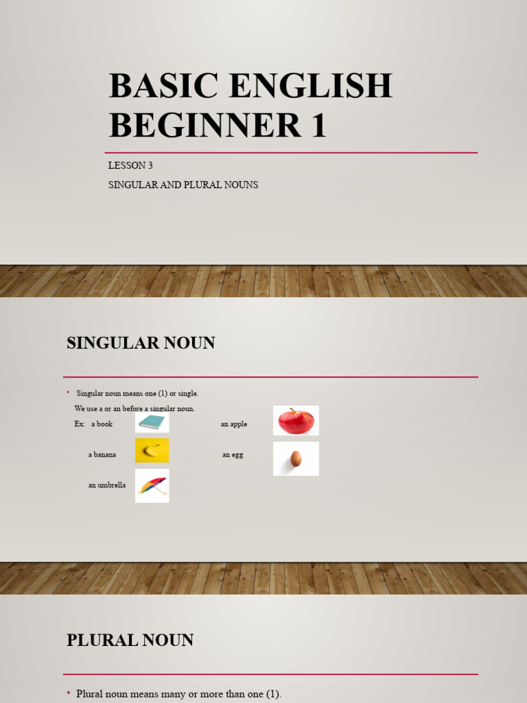 Basic English Beginner 1 Lesson 3 Singular Plural Nouns | PDF | Plural ...