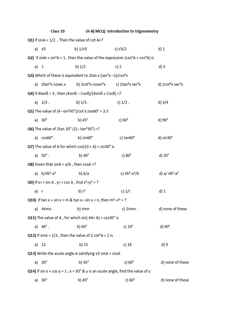 Ch8 MCQ Class 10 | PDF | Geometry | Combinatorics