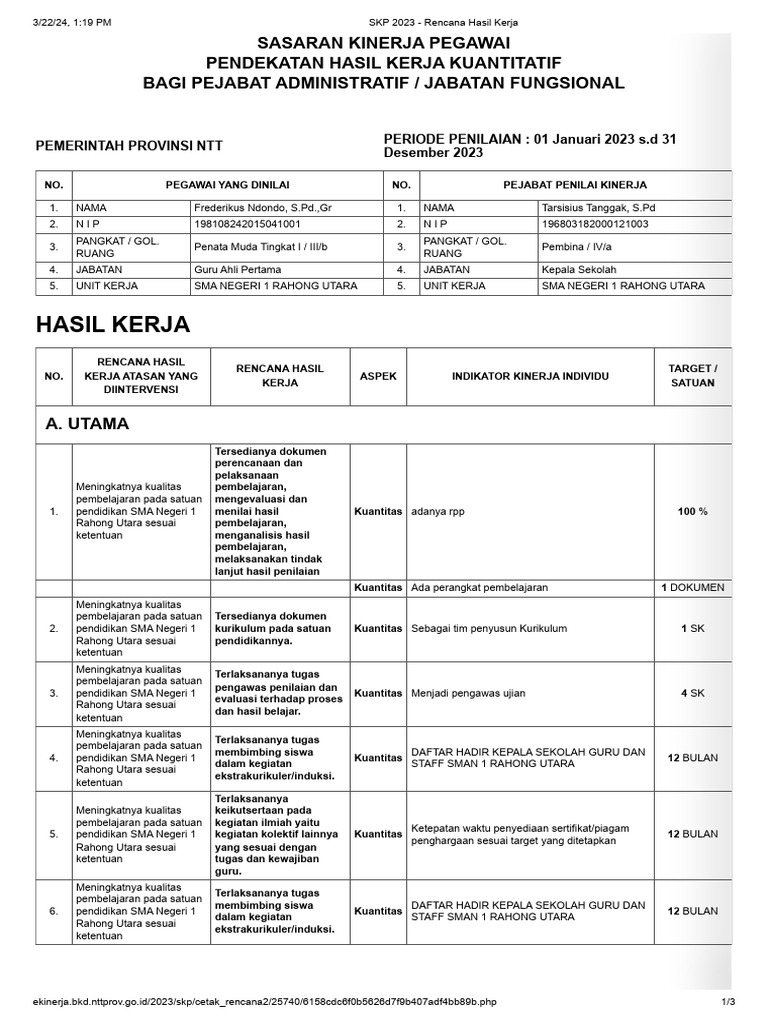 SKP 2023 - Rencana Hasil Kerja | PDF
