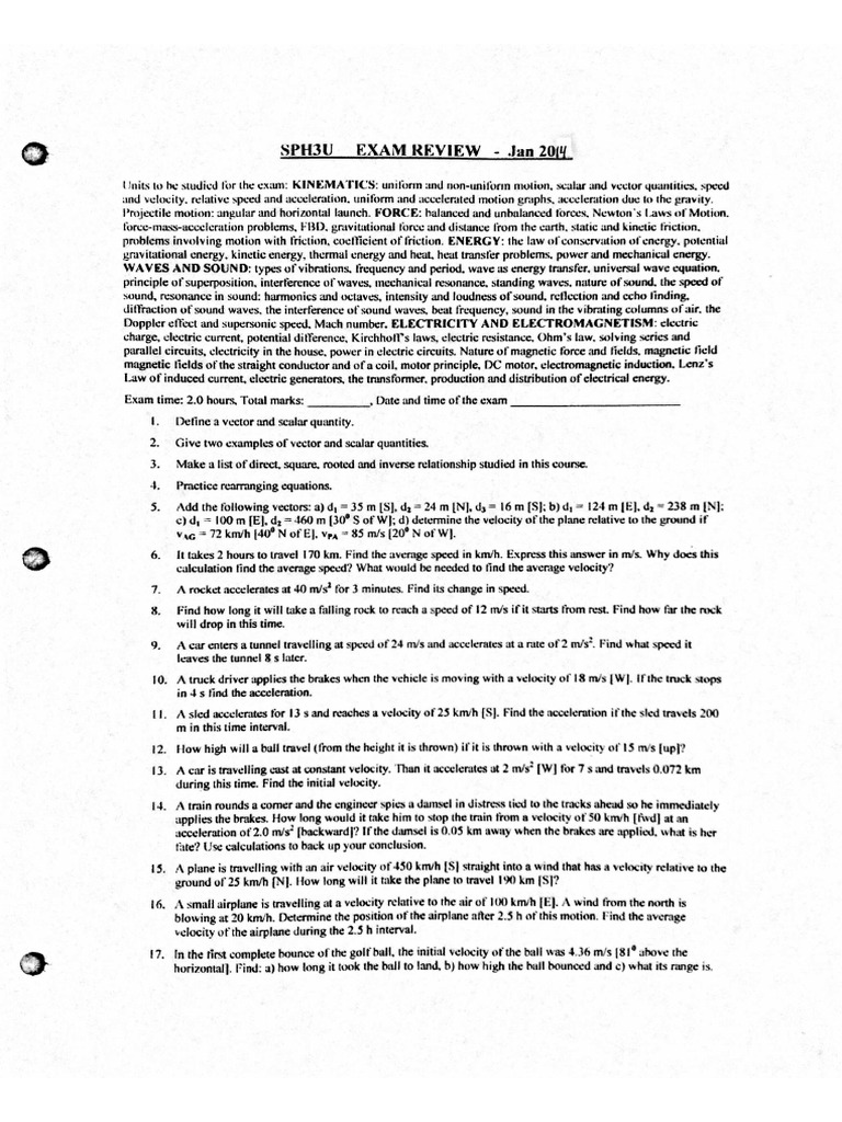 SPH3U Exam Review | PDF