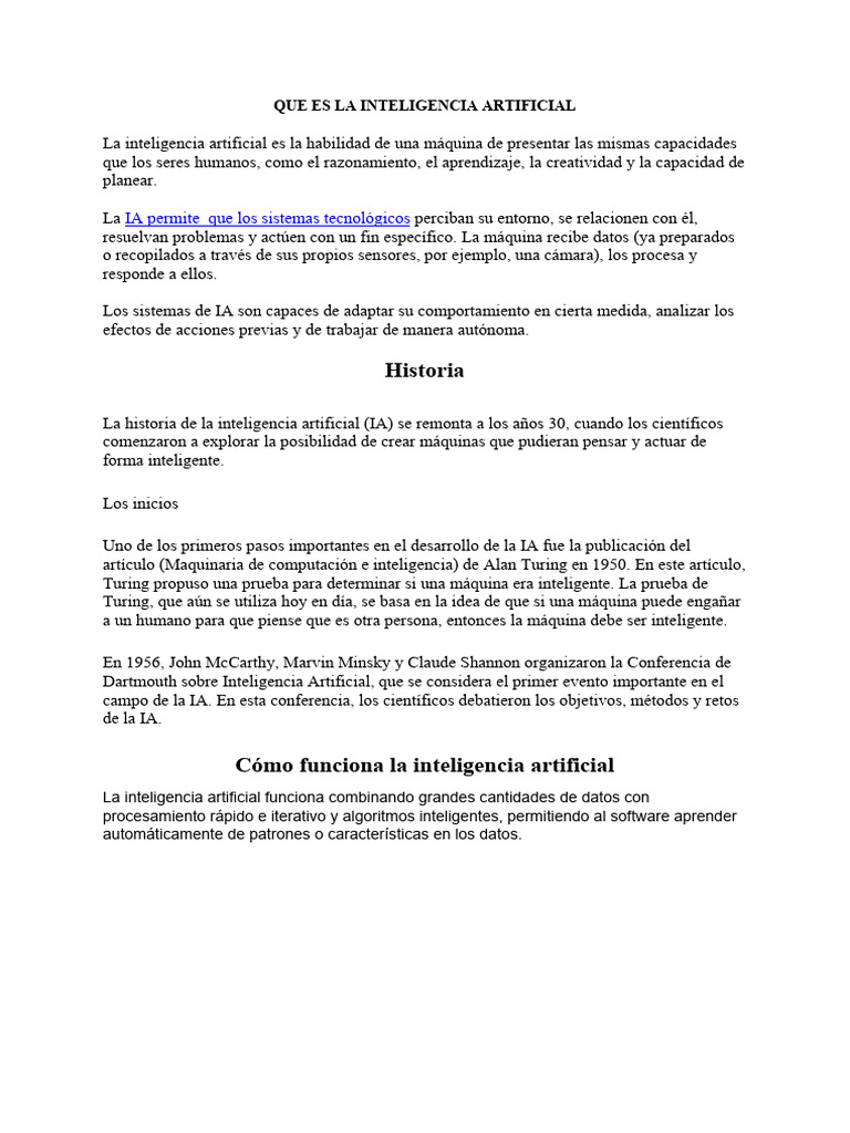 Que Es La Inteligencia Artificial | PDF | Inteligencia artificial | Inteligencia (IA) y semántica