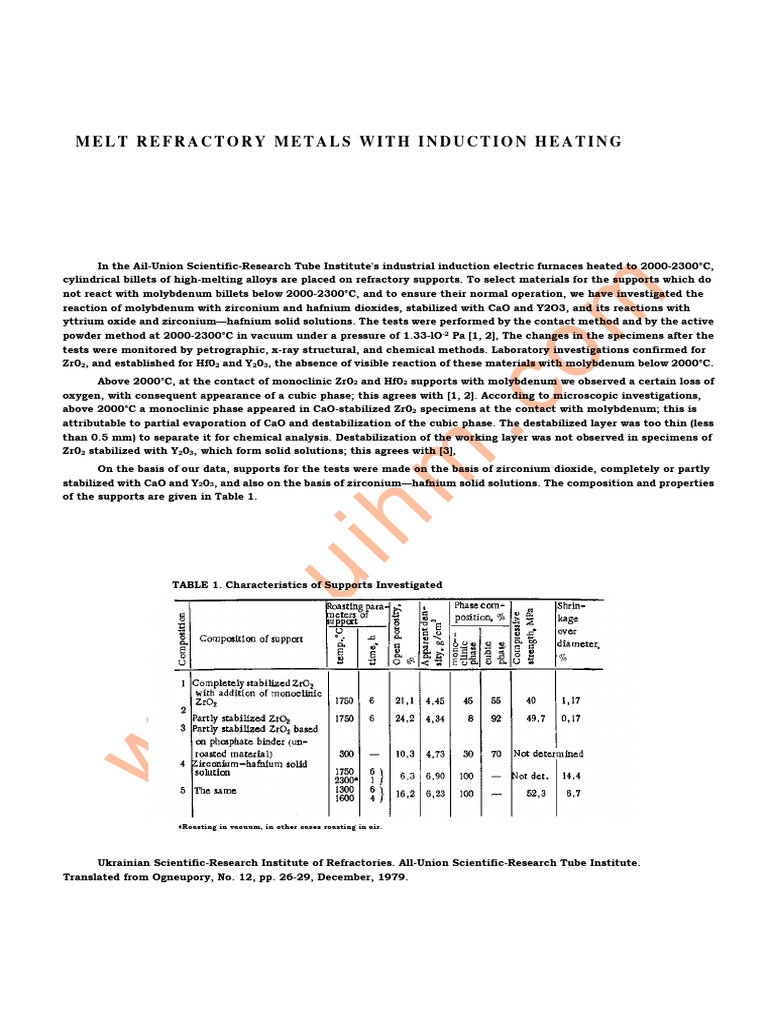 Refractory Supports for Induction Heating | PDF | Refractory | Zirconium