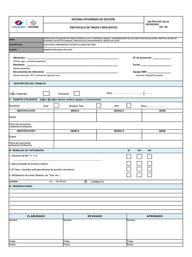 Protocolo Trazo y Replanteo. | PDF