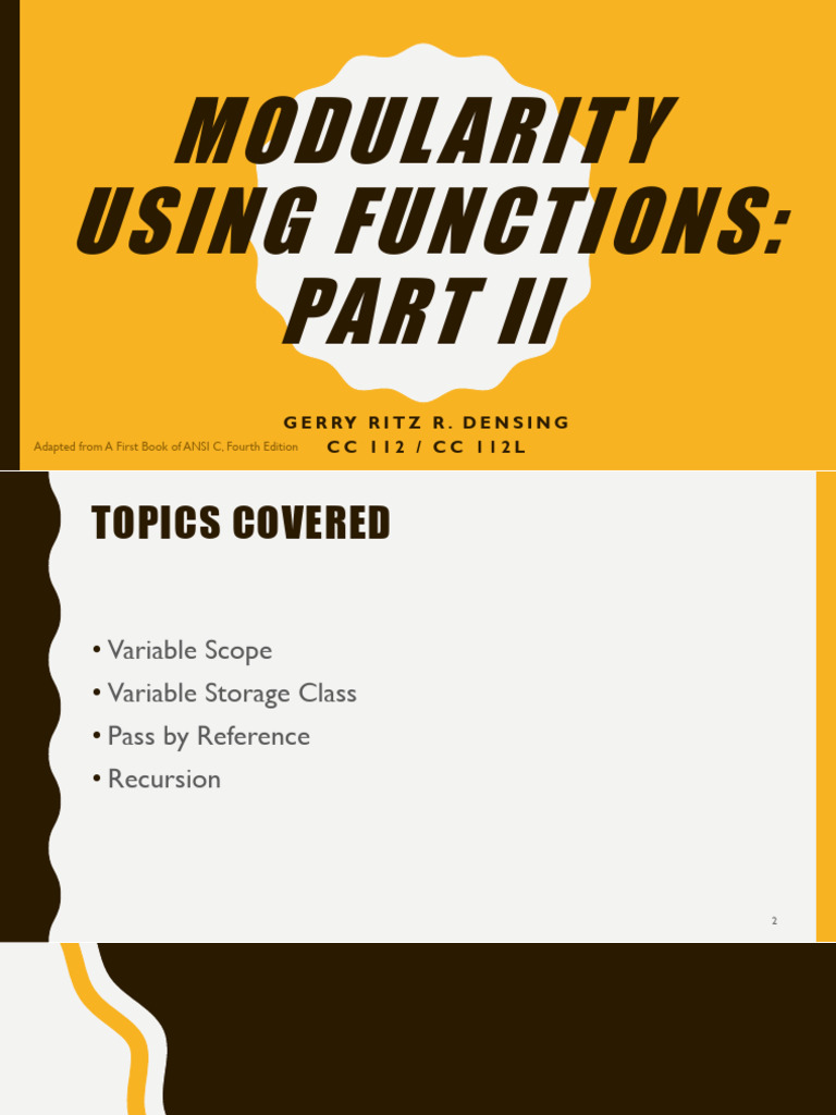 Modularity Using Functions Part 2 Pdf Pointer Computer Programming 2310