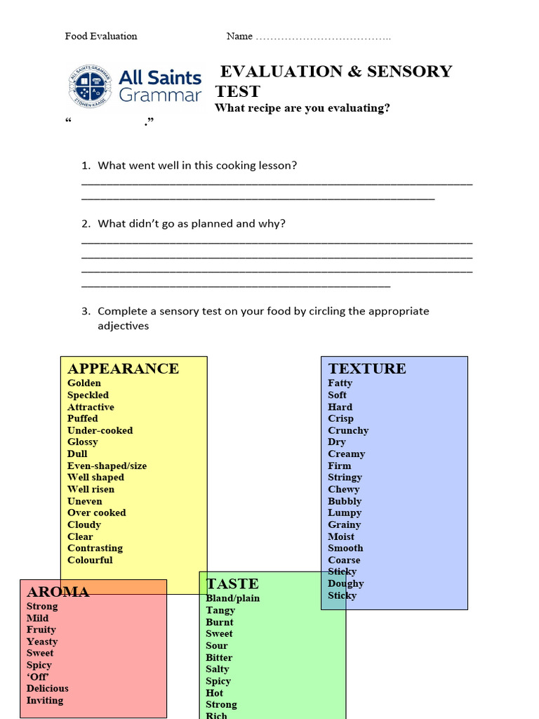 Food Evaluation 1 | PDF | Taste | Food And Drink Preparation