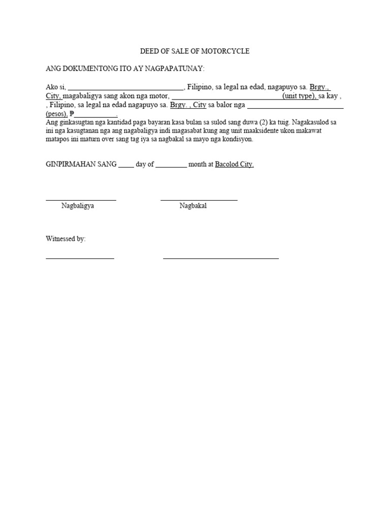 Deed of Sale of Motorcycle | PDF