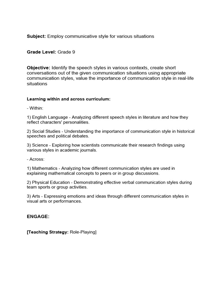 Lesson Plan | PDF | Communication | Learning