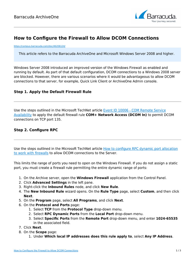 Howtoconfigurethefirewalltoallowdcomconnections Pdf Port Computer Networking