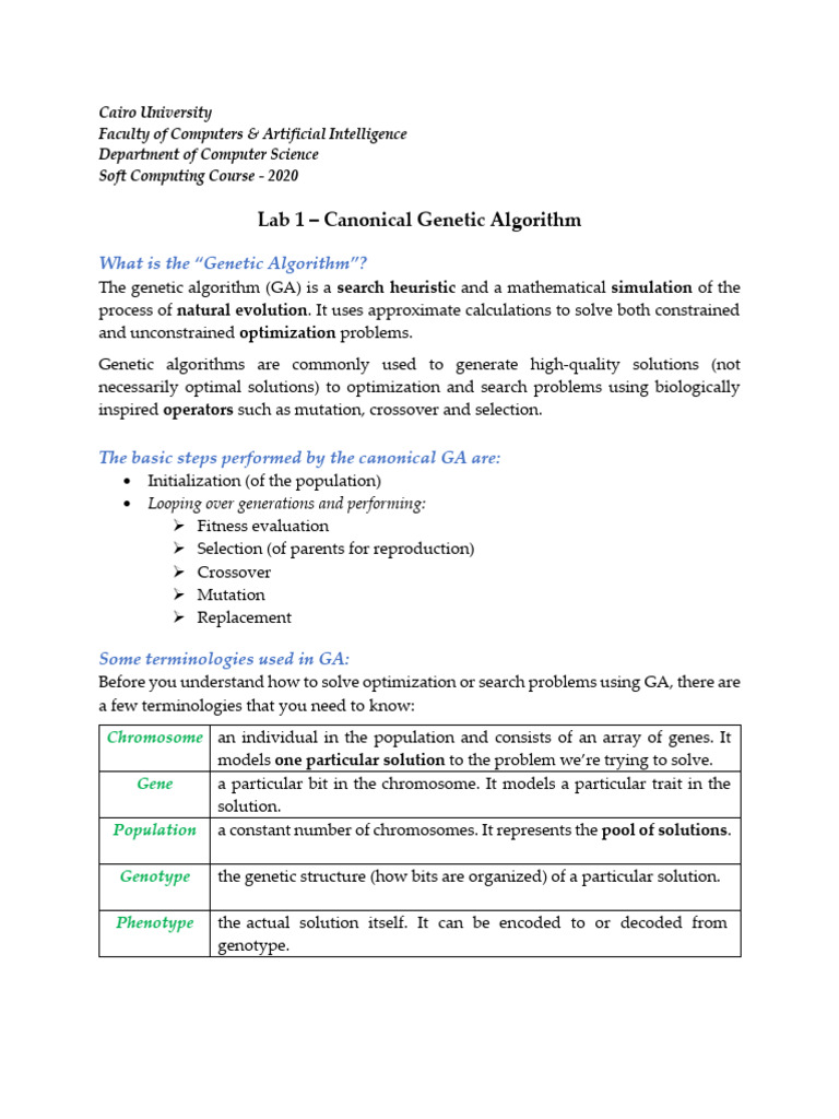Lab 1 | PDF | Genetic Algorithm | Algorithms