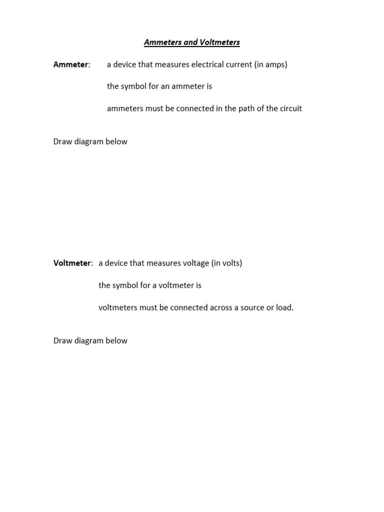 Voltmeters Ammeters Worksheets 1 | PDF | Voltage | Electricity