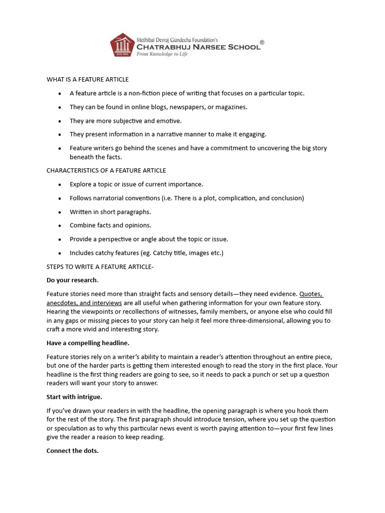 Gr_8_FEATURE_ARTICLE_WRITING | PDF | Mass Media | Human Communication