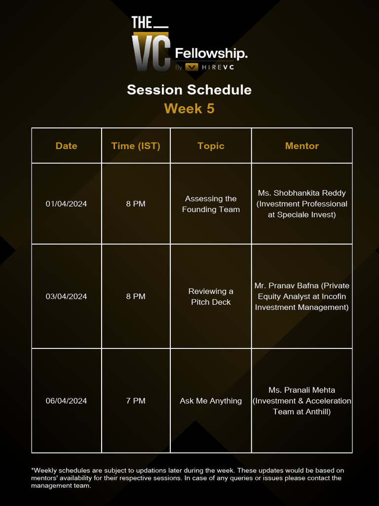 Session Schedule Week 5 | PDF