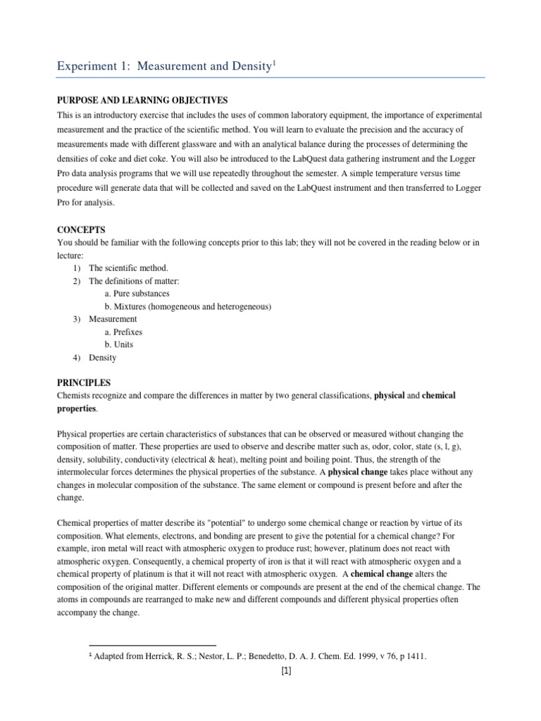 Experiment 1 Measurement and Density Spring 2015 | PDF | Significant Figures | Observational Error