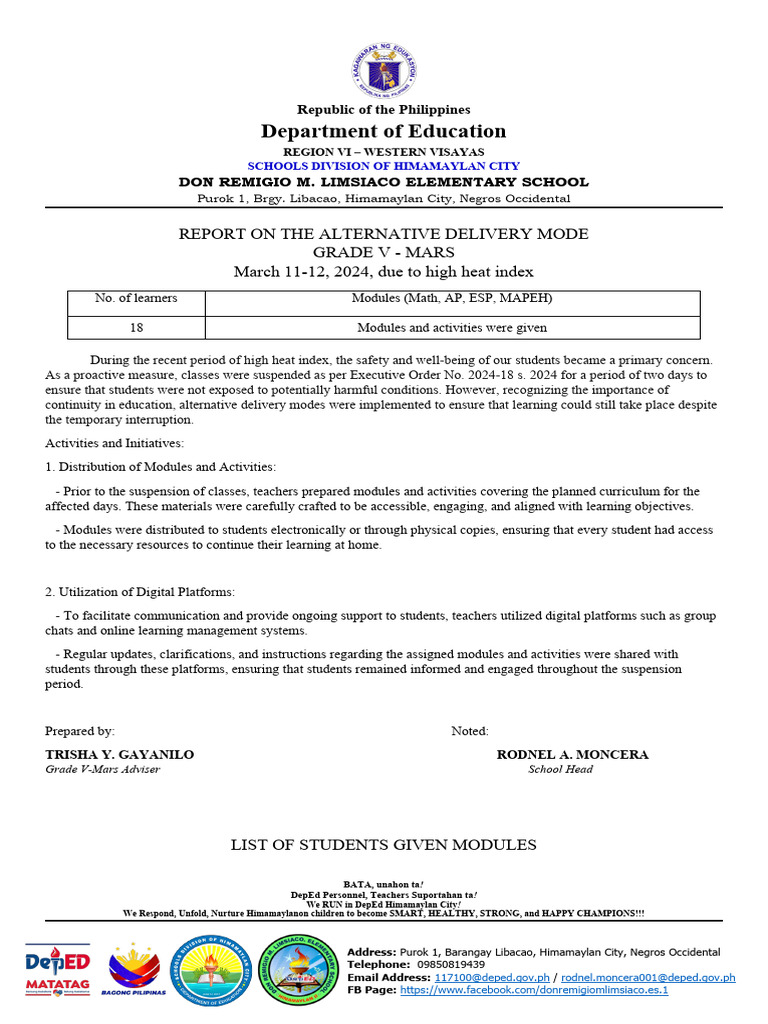 ADM Report GRADE 5 MARS GAYANILO | PDF | Learning | Behavior Modification