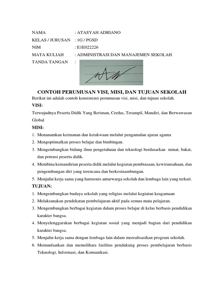 Visi, Misi, dan Program Sekolah | PDF