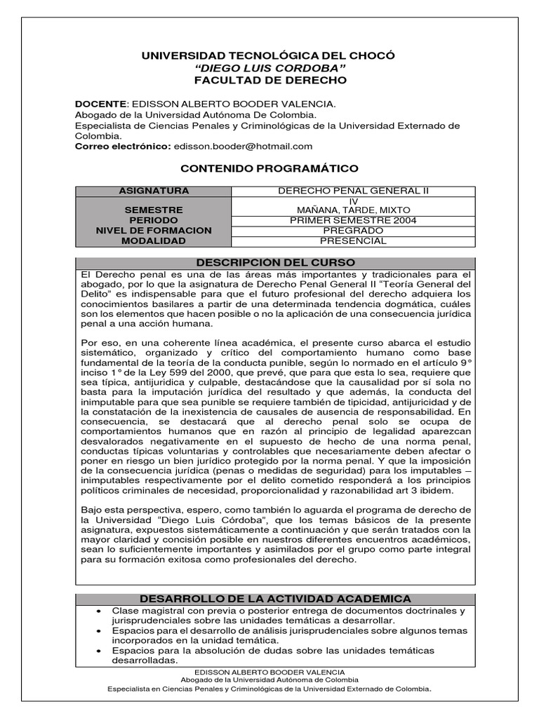 Programación Académica - Derecho Penal General Ii Act.... | PDF | Derecho penal | Caso de ley