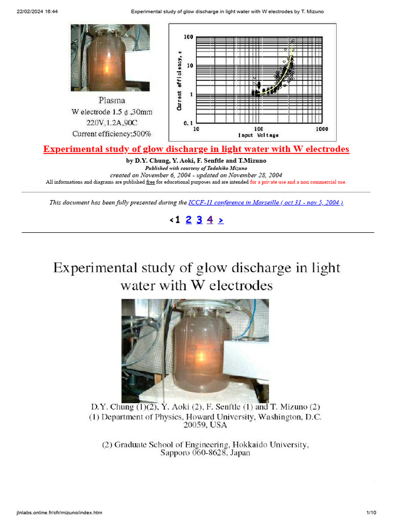 Experimental Study of Glow Discharge in Light Water With W Electrodes ...