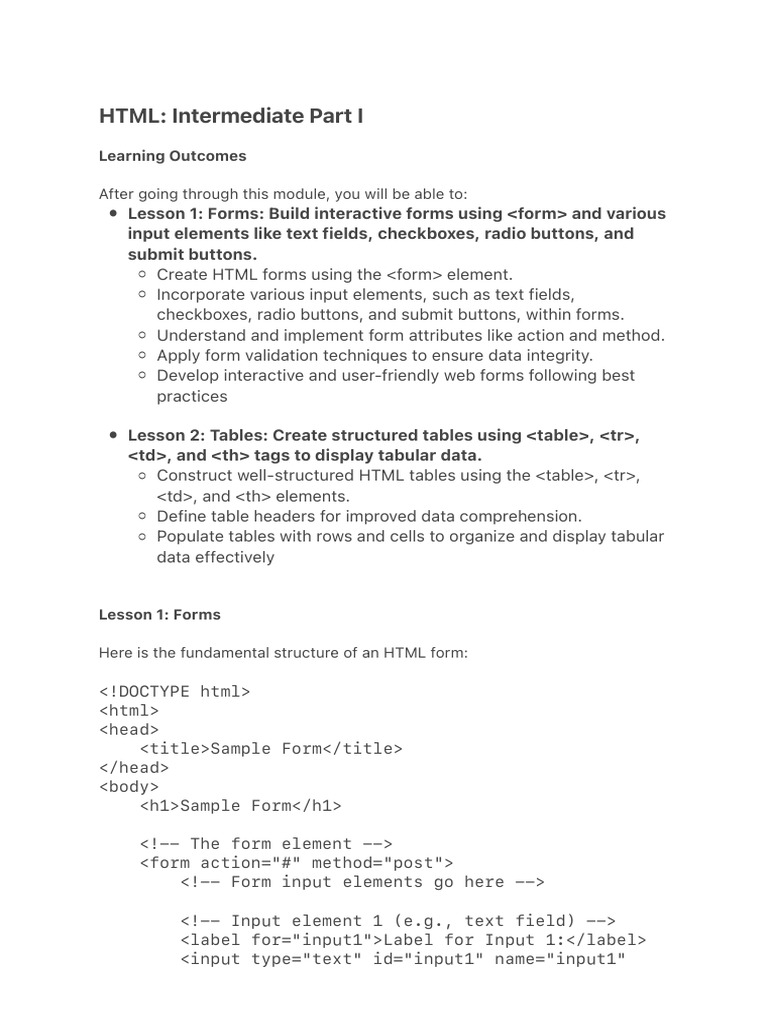 HTML Forms and Tables: Intermediate Guide | PDF | Html Element | Html