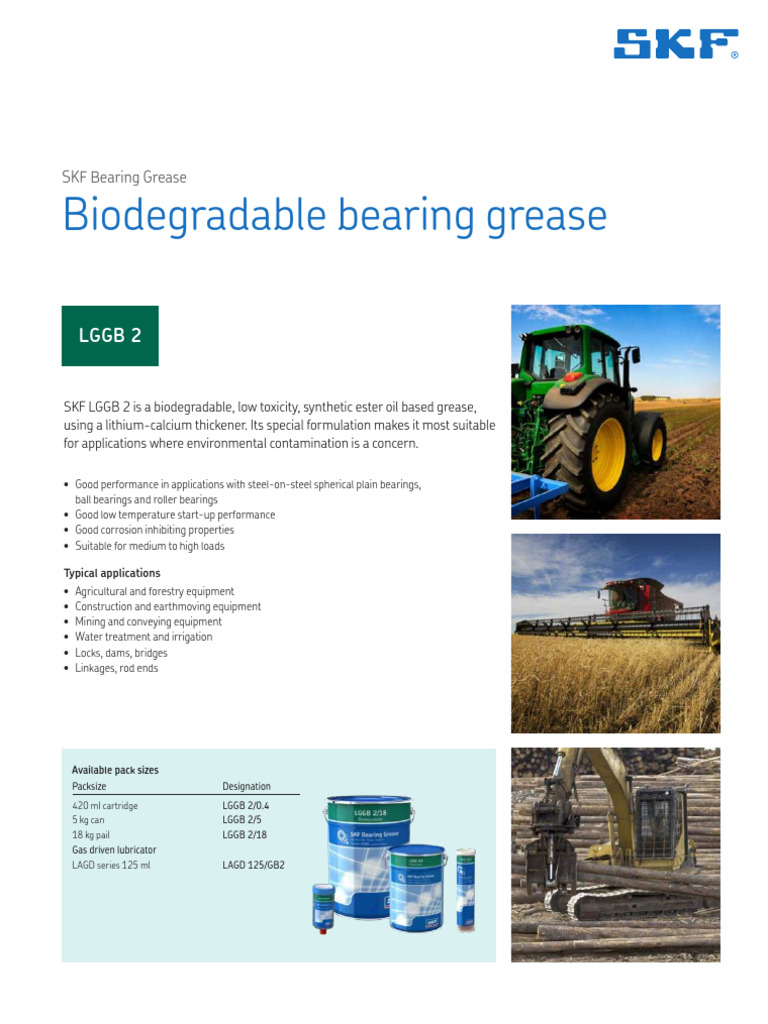 Grasa Biodegradable SKF LGGB 2 | PDF | Materials