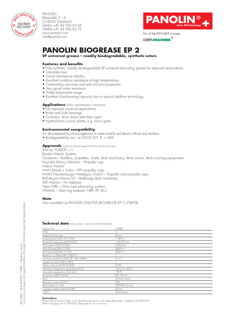 FT_PN_Biogrease_EP_2 | PDF | Lubricant | Materials
