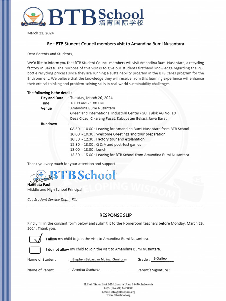 BTB Student Council Members Visit To Amandina Bumi Nusantara (March 26 ...