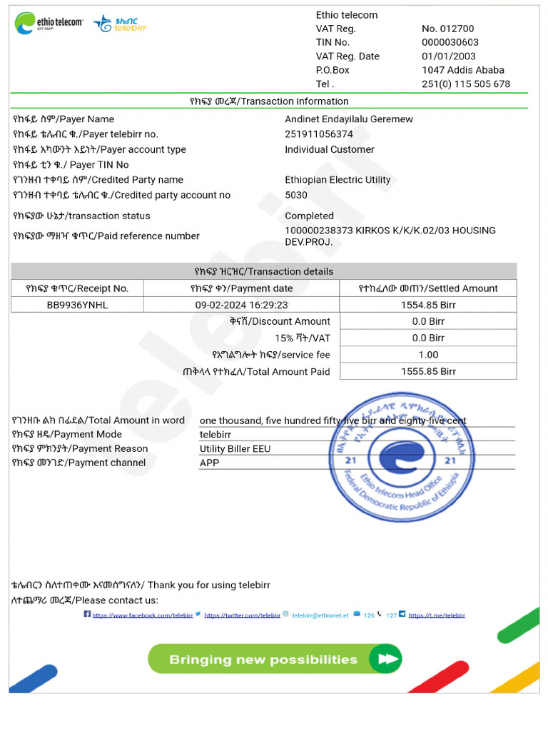 Telebirr - Utility Biller EEU | PDF
