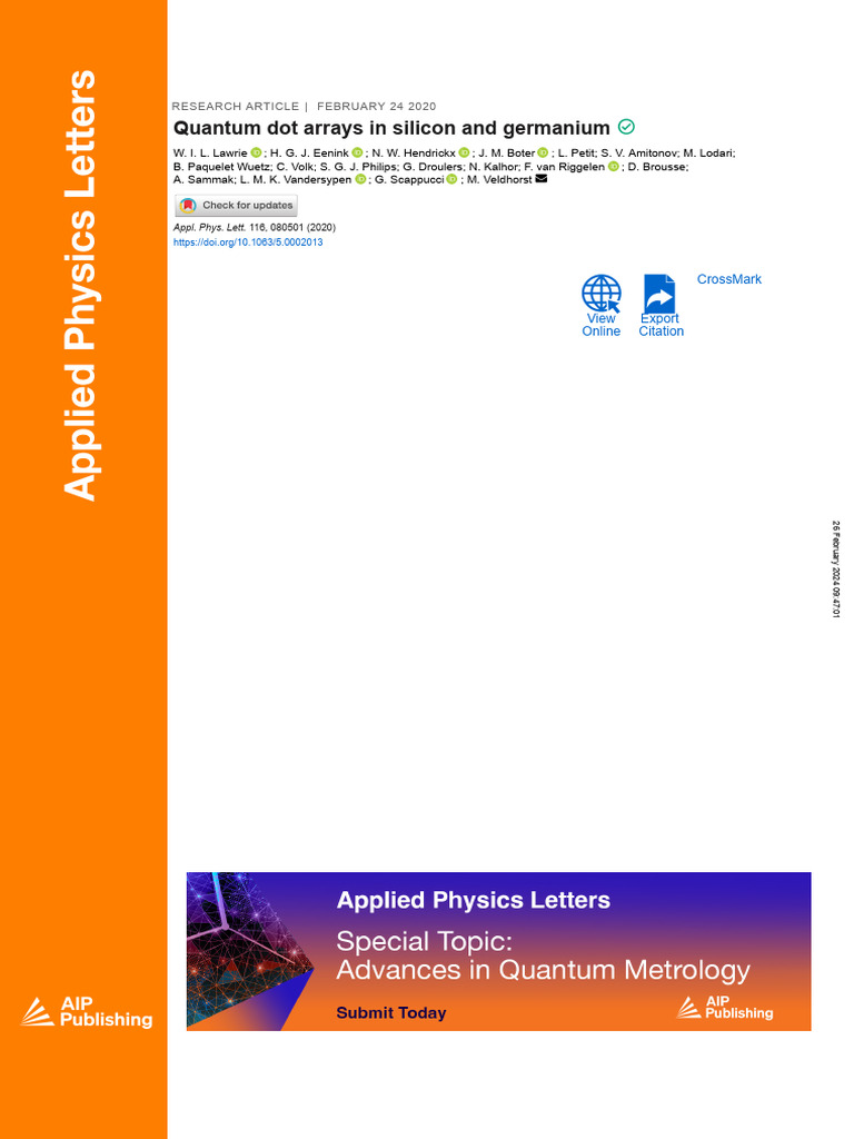 Quantum Dot Arrays in Silicon & Germanium | PDF | Semiconductor Device ...