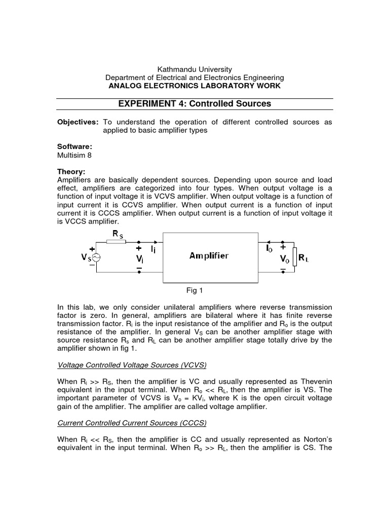 Lab4 Controlled Sources1588857059 | PDF | Amplifier | Electronics