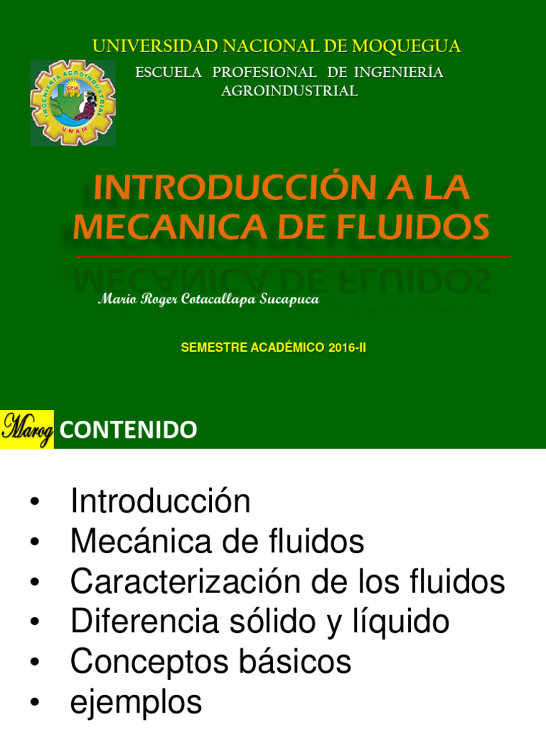 Clase 2 Introducción Mecanica de Fluidos 2016 II | PDF | Mecánica de fluidos | Viscosidad