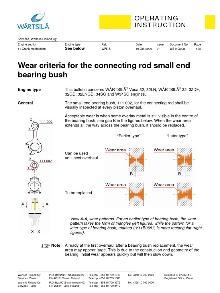 Wartsila Vasa 32 - Instructions - Wear Criteria For The Connecting Rod ...