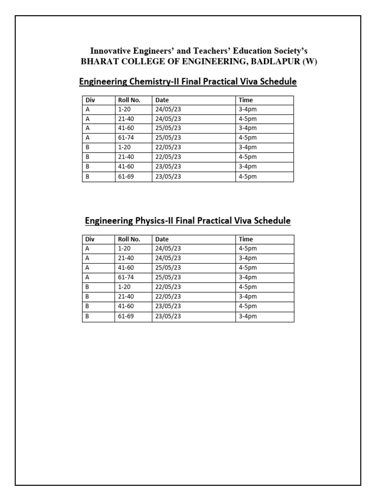 Final Viva Schedule | PDF