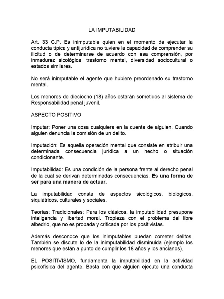 Imputabilidad Inimputabilidad | PDF | Derecho penal | Ciencias del ...