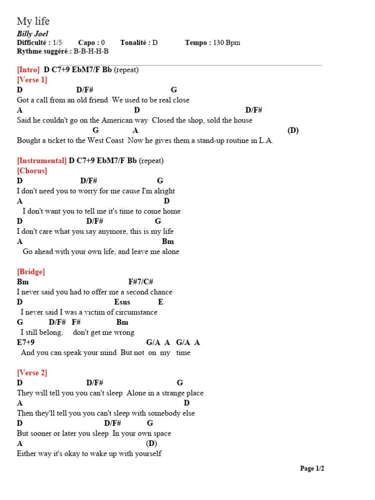 Billy Joel - My Life | PDF | Song Structure | Music Theory
