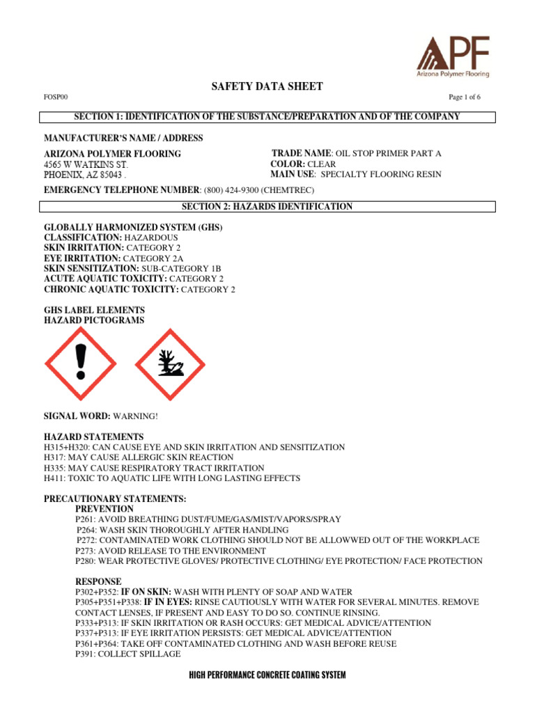 Oil Stop Primer SDS A | Download Free PDF | Toxicity | Carbon Dioxide