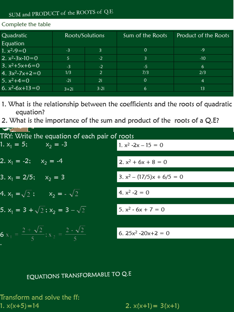 Lecture in Math 9 2023 2024 q2 Self Study | PDF | Quadratic Equation | Length