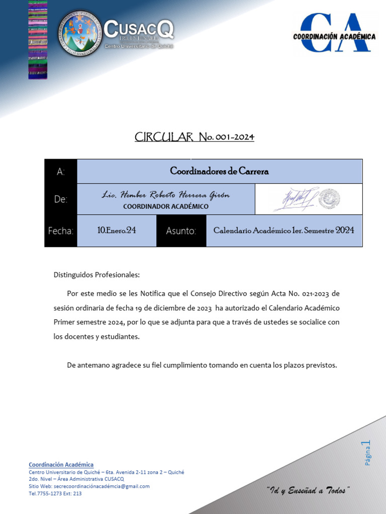 001 Calendario AcadÃ©mico 1er. Sem. 24 | PDF