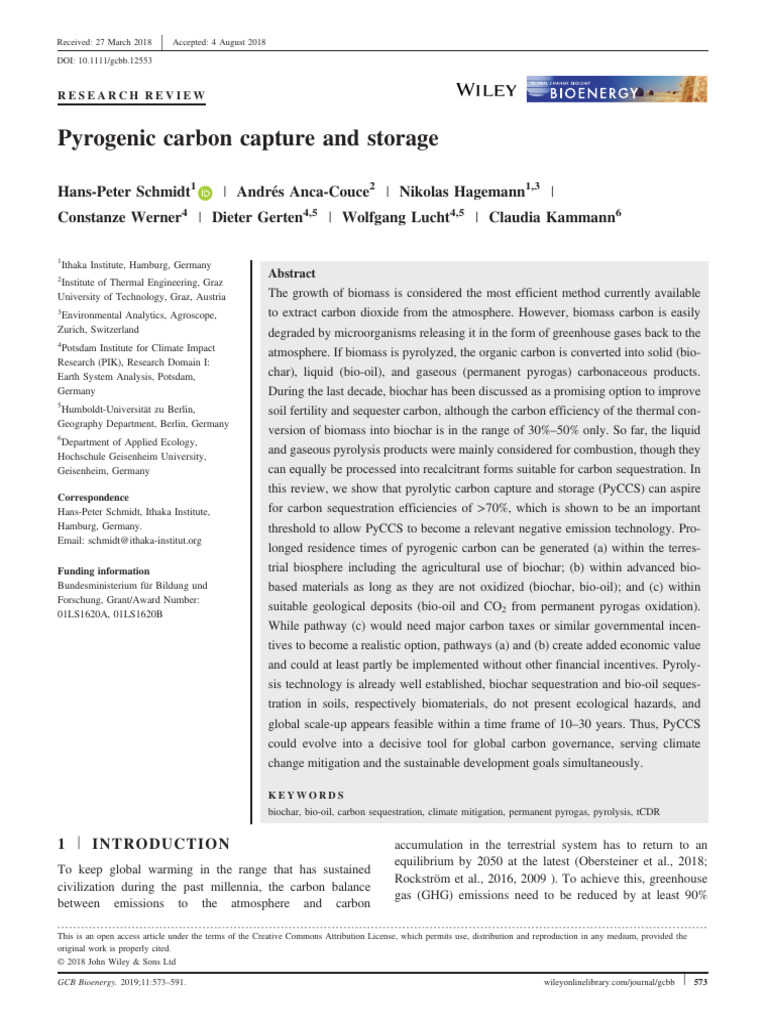 GCB Bioenergy - 2018 - Schmidt - Pyrogenic Carbon Capture and Storage ...