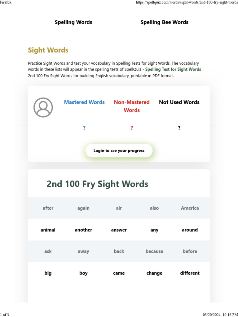 2nd 100 Fry Sight Words | PDF | Vocabulary | Cultural Assimilation