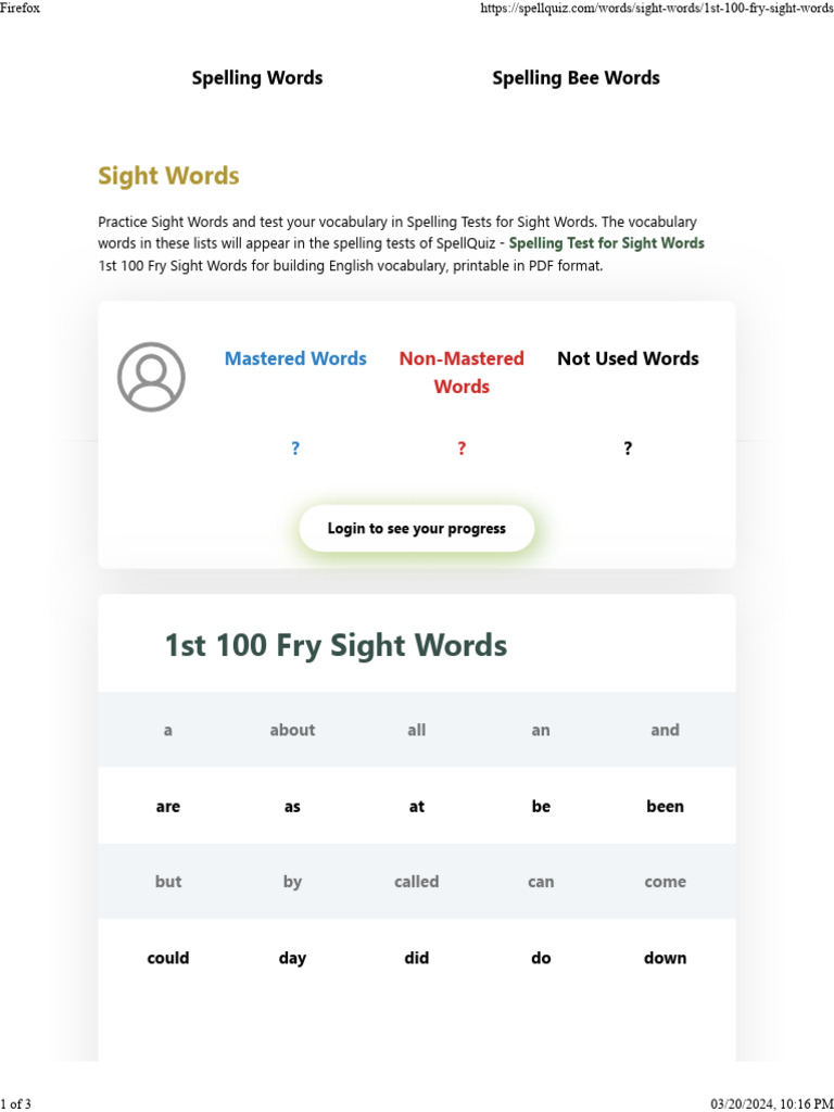 1st 100 Fry Sight Words | PDF | Written Communication | Writing