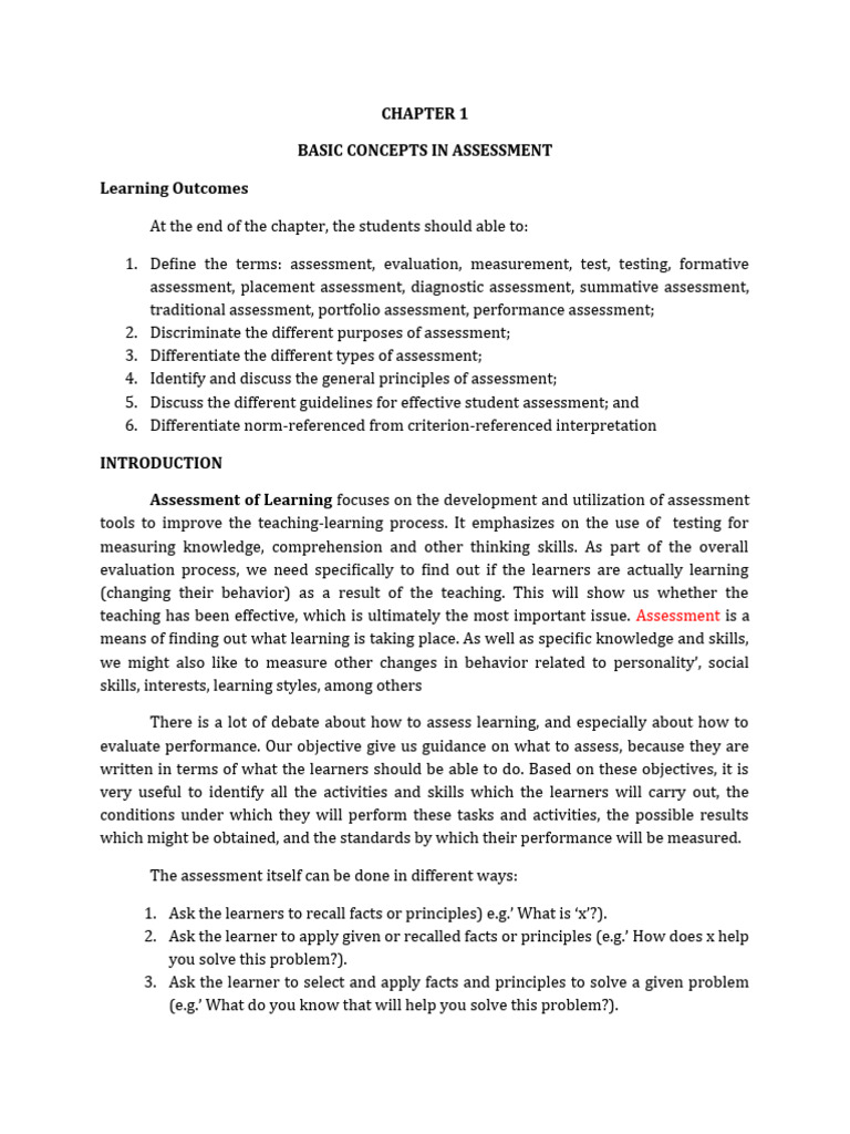 chapter 1 assess | PDF | Educational Assessment | Learning